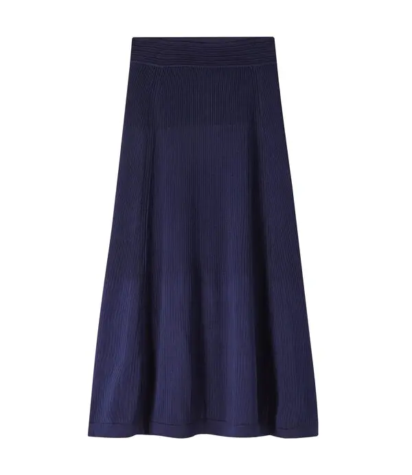 A.p.c. Flared Midi Skirt In Ecovero Viscose - Navy Blue