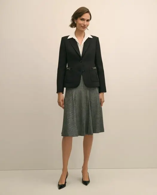 Brooks Brothers Wool-blend Pleated Herringbone Skirt - Black