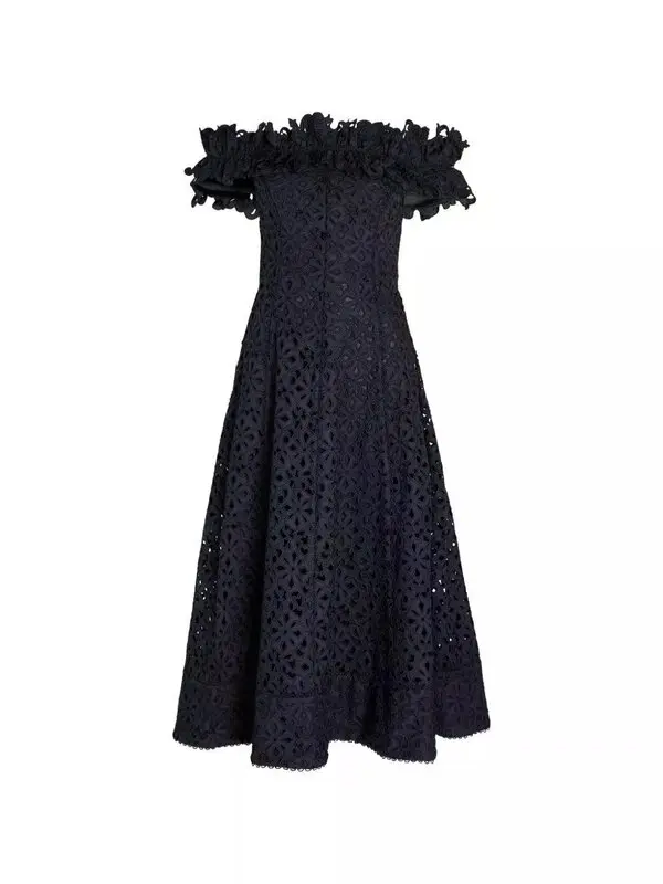Rebecca Vallance Guipure Lace Off-the-shoulder Midi Dress - Blue