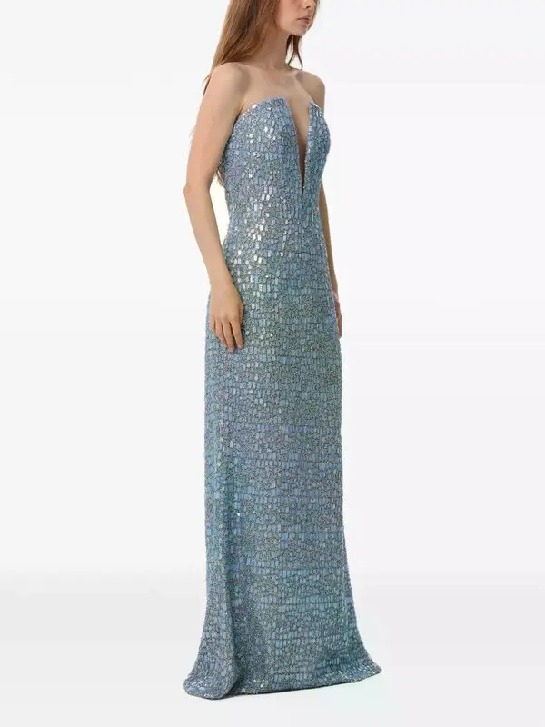DINA MELWANI Crystal Embellished Mesh Maxi Dress