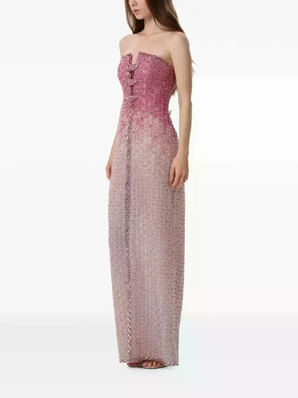 DINA MELWANI Crystal Lattice Strapless Column Maxi Dress