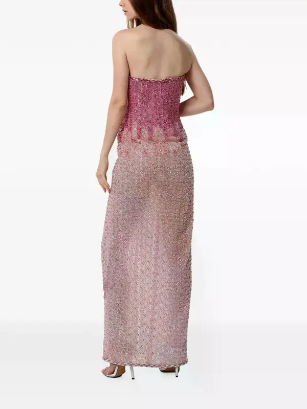DINA MELWANI Crystal Lattice Strapless Column Maxi Dress