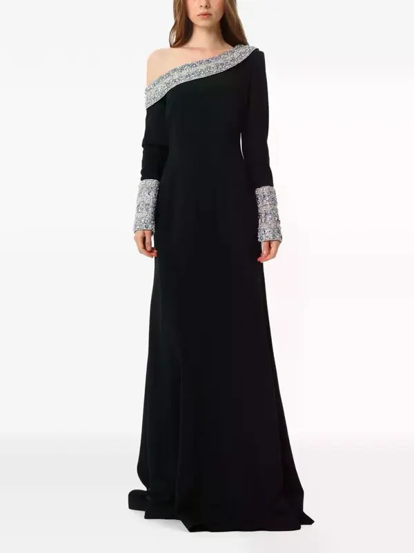 DINA MELWANI Embellished Off-shoulder Maxi Dress - Black