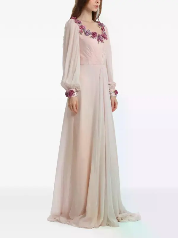 DINA MELWANI Silk Maxi Dress With Floral Embellishments