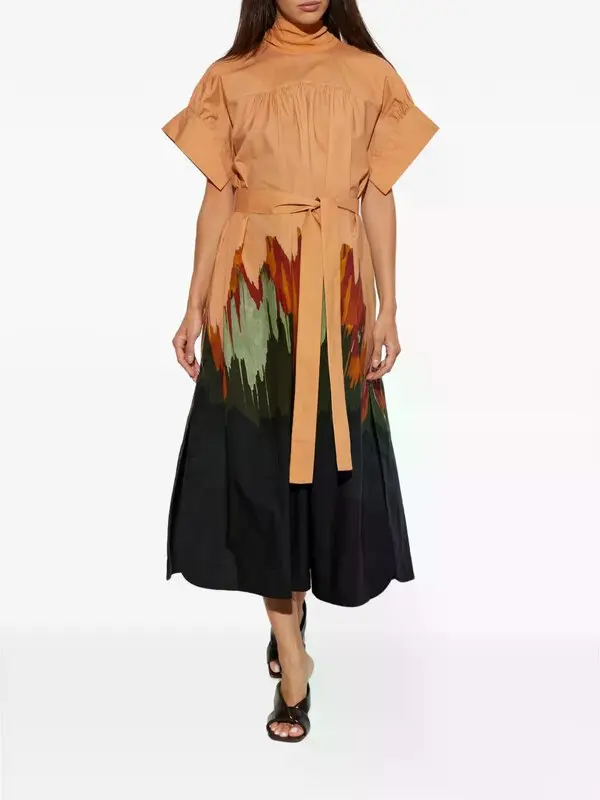 Ulla Johnson Graphic Print Belted Midi Dress - Orange