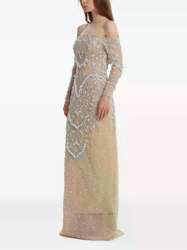 DINA MELWANI Crystal-embellished Off-shoulder Maxi Dress