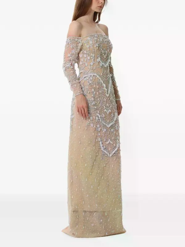 DINA MELWANI Crystal-embellished Off-shoulder Maxi Dress