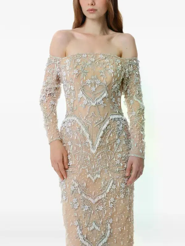 DINA MELWANI Crystal-embellished Off-shoulder Maxi Dress