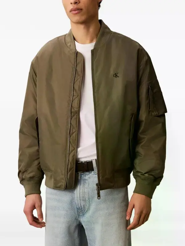 Calvin Klein Logo-print Zip-up Bomber Jacket - Green