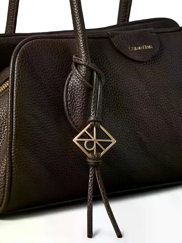Calvin Klein Grained Leather Shoulder Bag With Logo Charm