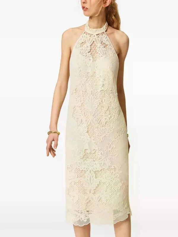 TWINSET Long Embroidered Mesh Dress