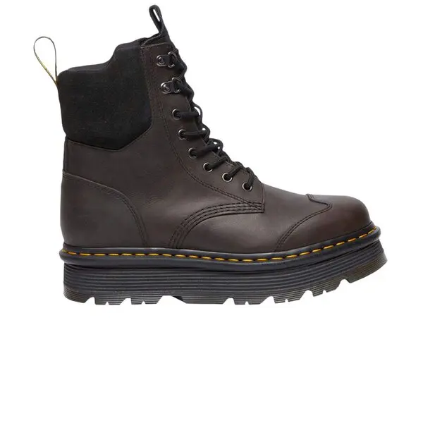 Dr. Martens Zebzag 8 Tie Burnish Waxy Lace Up Boot Charcoal Grey - Black