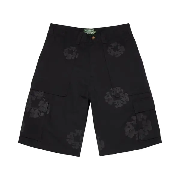 DENIM TEARS Cargo Shorts With Floral Print - Black