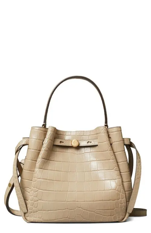 Tory Burch Romy Croc Embossed Leather Bucket Bag - Ginger Leaf