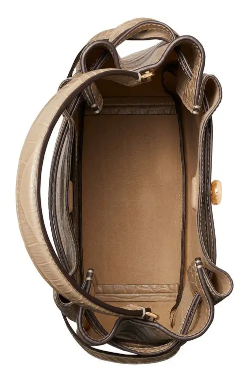 Tory Burch Romy Croc Embossed Leather Bucket Bag - Ginger Leaf