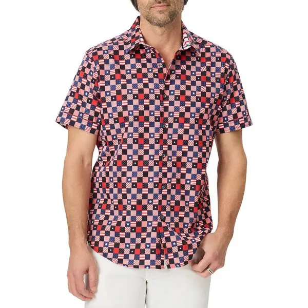 Robert Graham Stars Aligned Short Sleeve Stretch Cotton Button-up Shirt - Multi