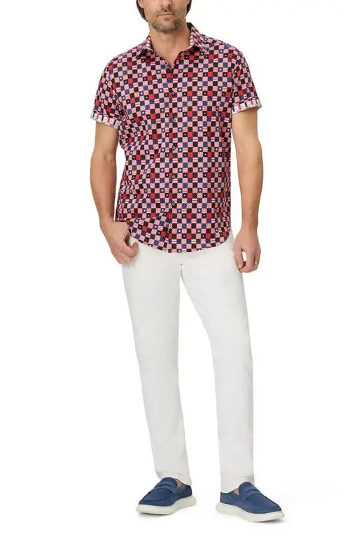 Robert Graham Stars Aligned Short Sleeve Stretch Cotton Button-up Shirt
