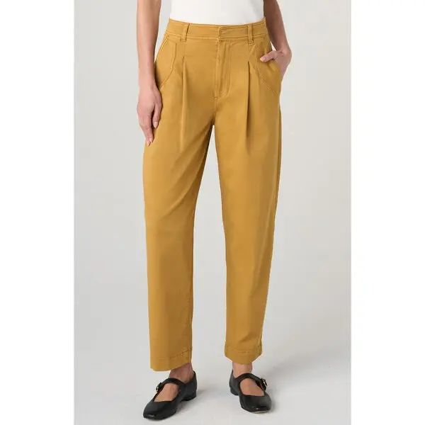 LIVERPOOL Pleated Cotton Blend Tapered Pants