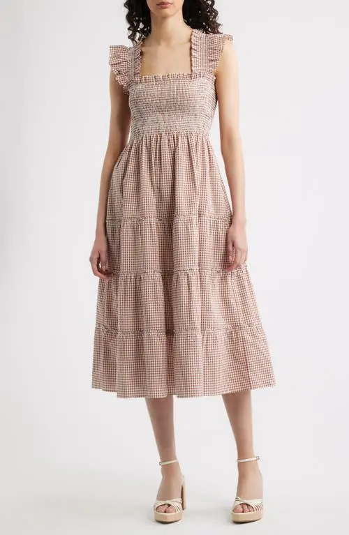 Hill House Home The Ellie Smocked Waist Midi Dress - Rust Gingham