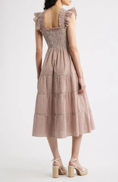 Hill House Home The Ellie Smocked Waist Midi Dress - Rust Gingham