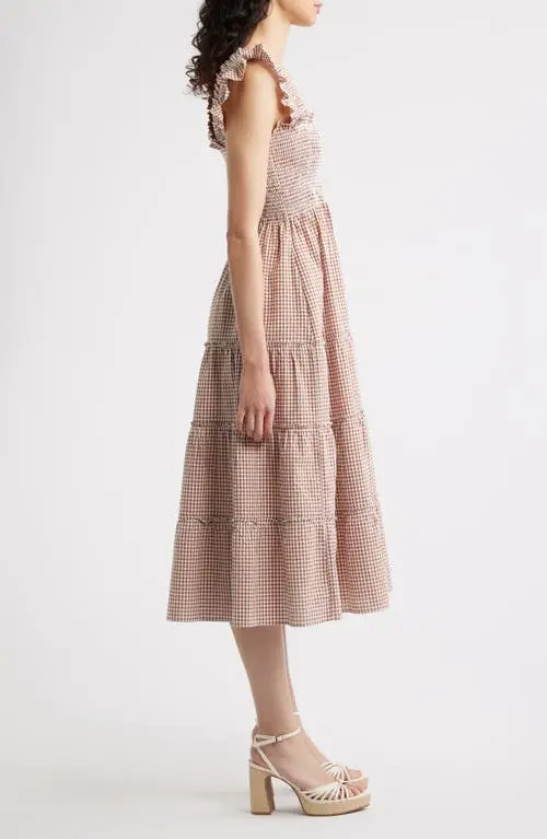 Hill House Home The Ellie Smocked Waist Midi Dress - Rust Gingham