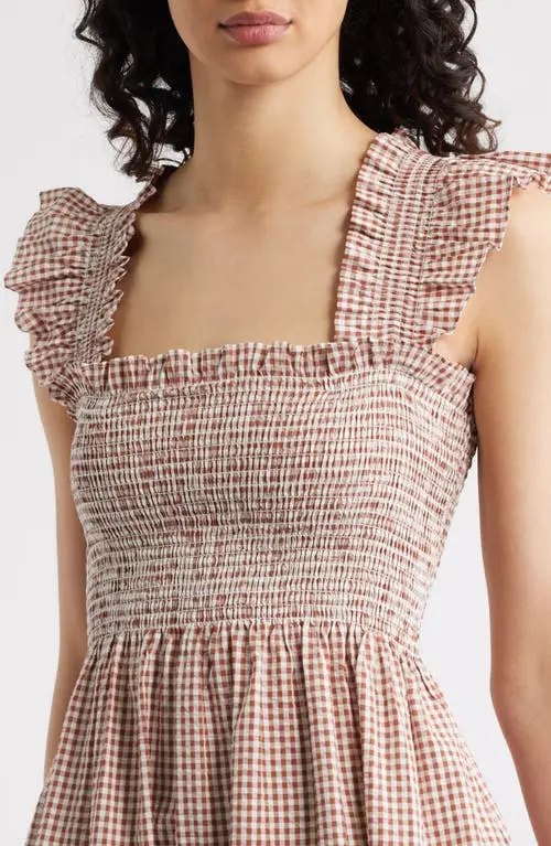 Hill House Home The Ellie Smocked Waist Midi Dress - Rust Gingham