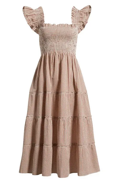 Hill House Home The Ellie Smocked Waist Midi Dress - Rust Gingham