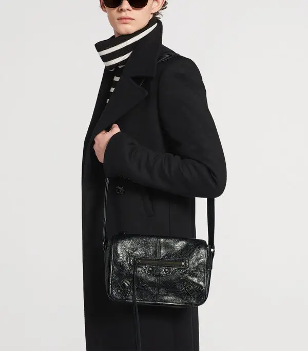 Balenciaga Crinkled Calfskin Le City Messenger Bag - Black