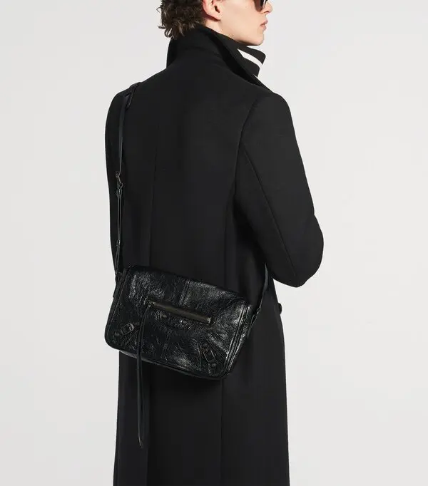 Balenciaga Crinkled Calfskin Le City Messenger Bag - Black