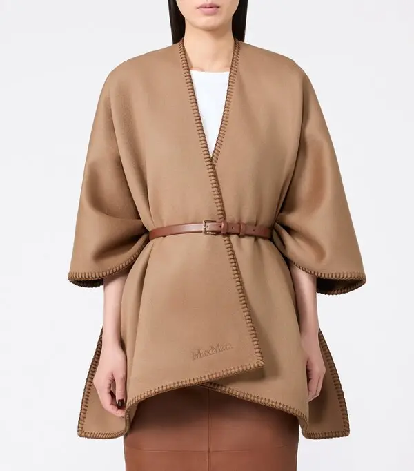 Max Mara Virgin Wool Logo Cape And Belt