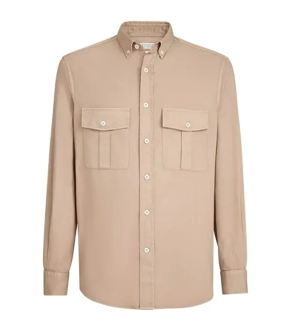 Brunello Cucinelli Cotton Garment-dyed Shirt - Brown