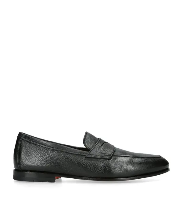 Santoni Grained Leather Carlo Loafers - Black