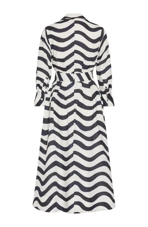 MILLY Lexi Stripe Tie Waist Long Sleeve Midi Shirtdress