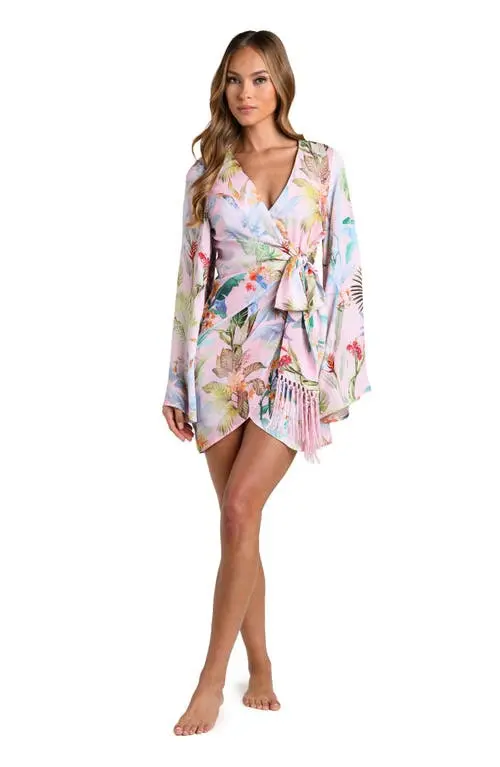 L'Agence Colorful Palms Long Sleeve Cover-up Dress