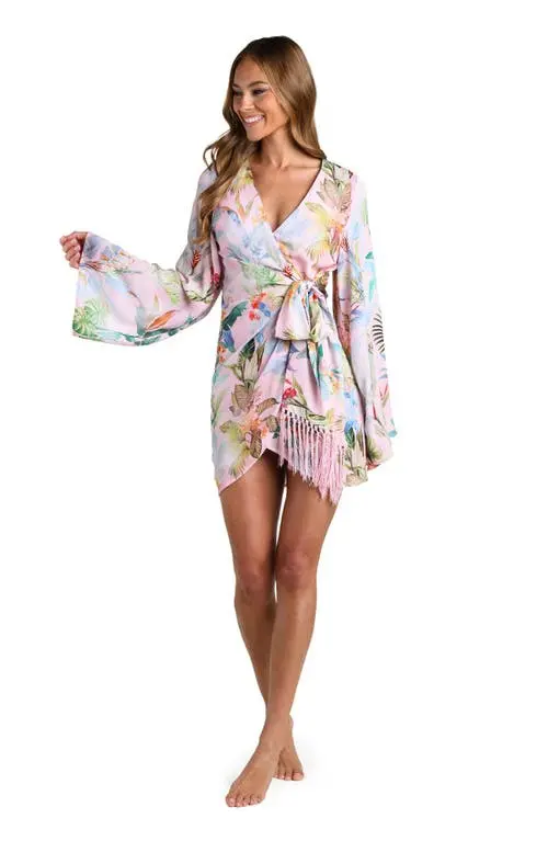 L'Agence Colorful Palms Long Sleeve Cover-up Dress