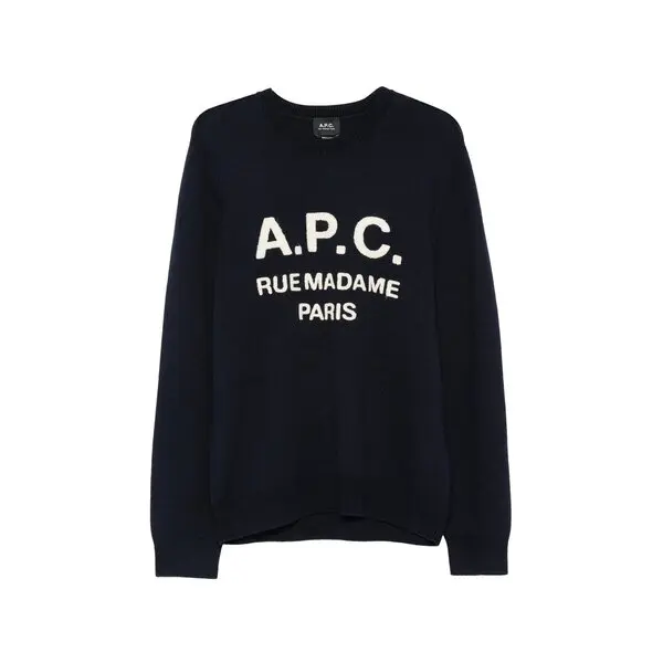 A.p.c. Navy Wool Embroidered Logo Crew Neck Long Sleeve Jumper - Blue