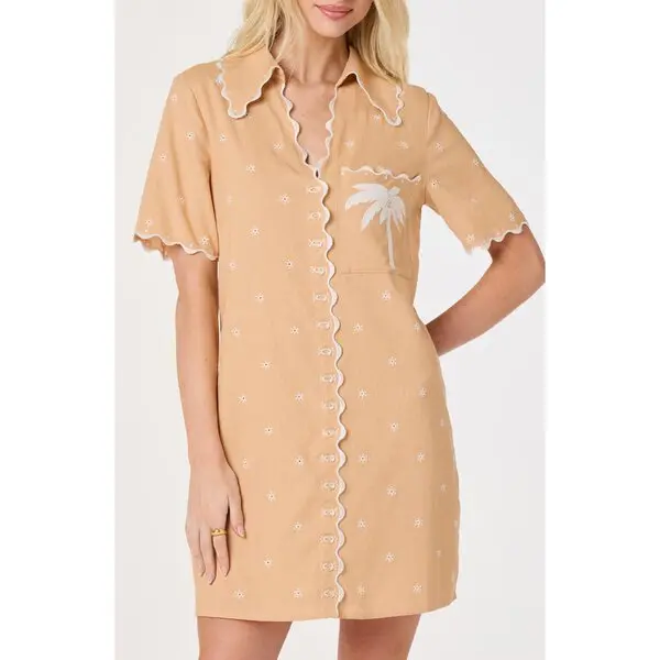 Astr The Label Noelle Scallop Trim Shirtdress - Peach