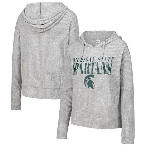 CONCEPTS SPORT Michigan State Spartans Distressed Graphic Cropped Hoodie - Heather Gray