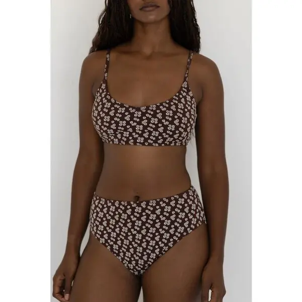 Geode Swimwear Chloe Floral Bikini Top - Brown