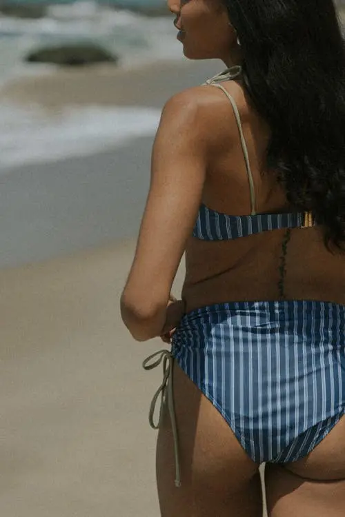 Geode Swimwear Harbor High Waisted Striped Bikini Bottoms
