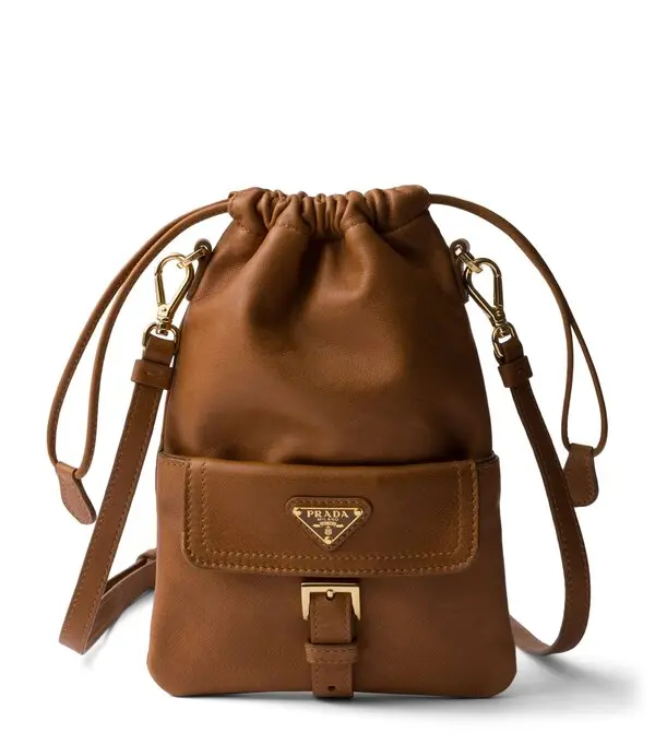 Prada Leather Drawstring Pouch - Brown