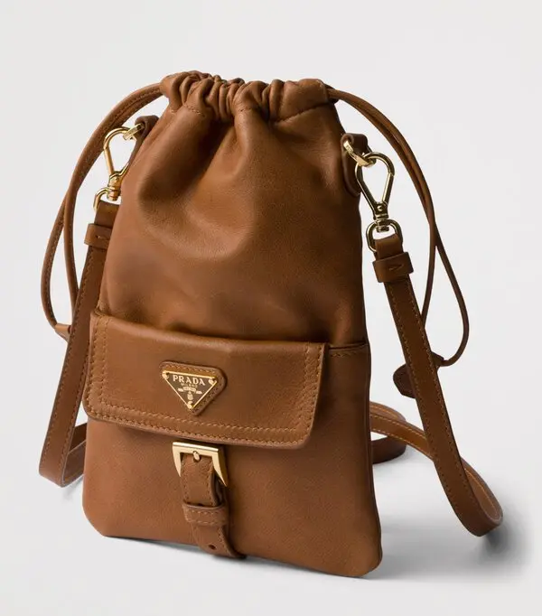 Prada Leather Drawstring Pouch - Brown