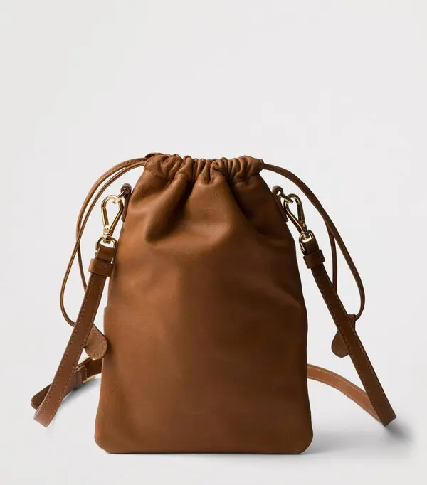 Prada Leather Drawstring Pouch - Brown