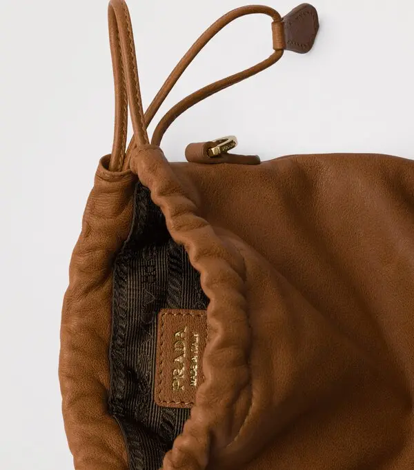 Prada Leather Drawstring Pouch - Brown