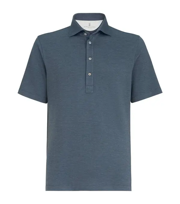 Brunello Cucinelli Virgin Wool-silk-cotton Polo Shirt - Blue