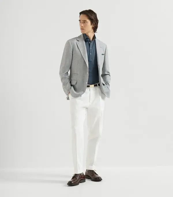 Brunello Cucinelli Virgin Wool-silk-cotton Polo Shirt - Blue