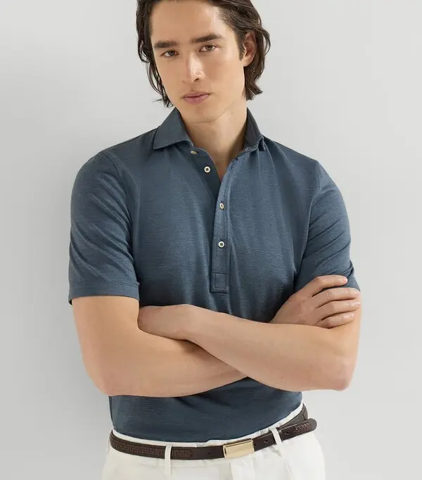 Brunello Cucinelli Virgin Wool-silk-cotton Polo Shirt - Blue