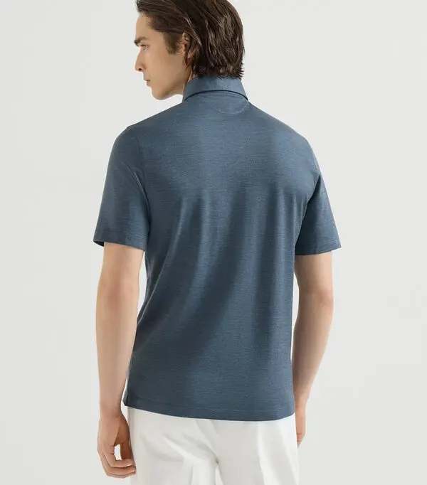 Brunello Cucinelli Virgin Wool-silk-cotton Polo Shirt - Blue