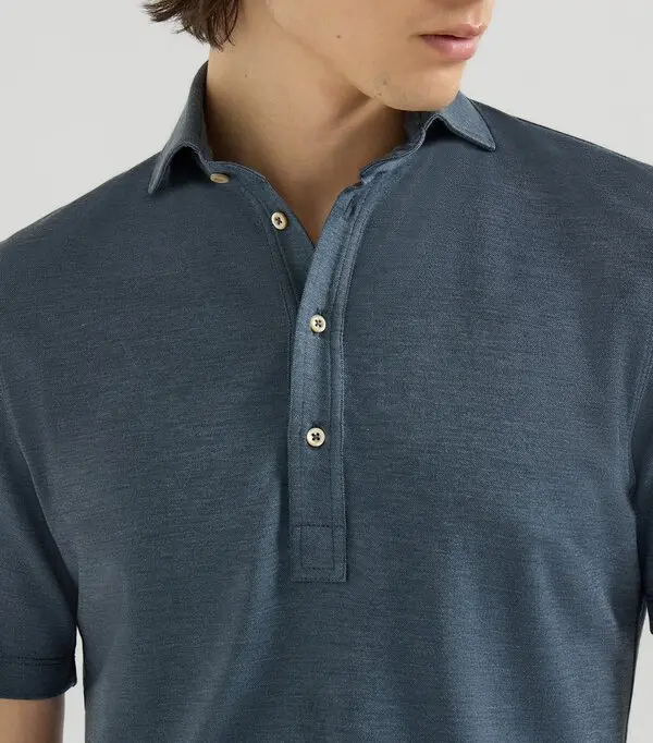 Brunello Cucinelli Virgin Wool-silk-cotton Polo Shirt - Blue