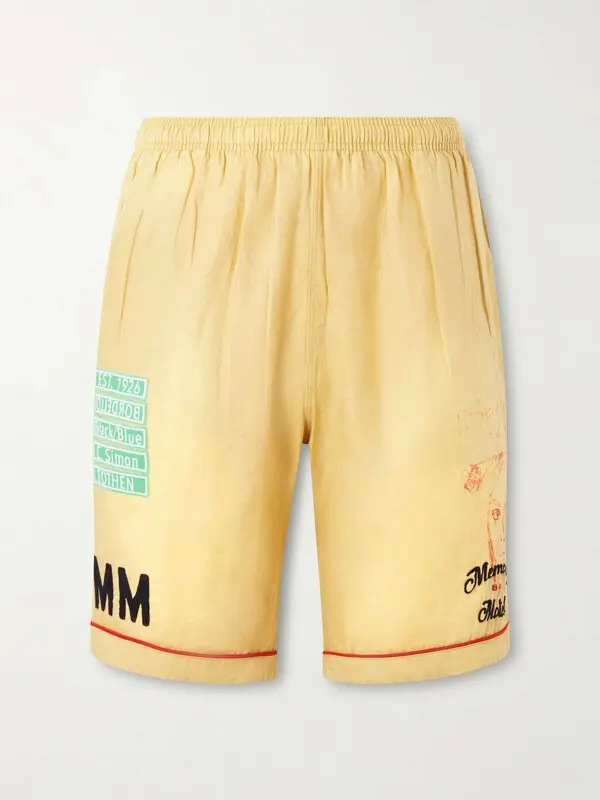 PALY HOLLYWOOD Montauk Embroidered Printed Corduroy-linen Shorts - Yellow